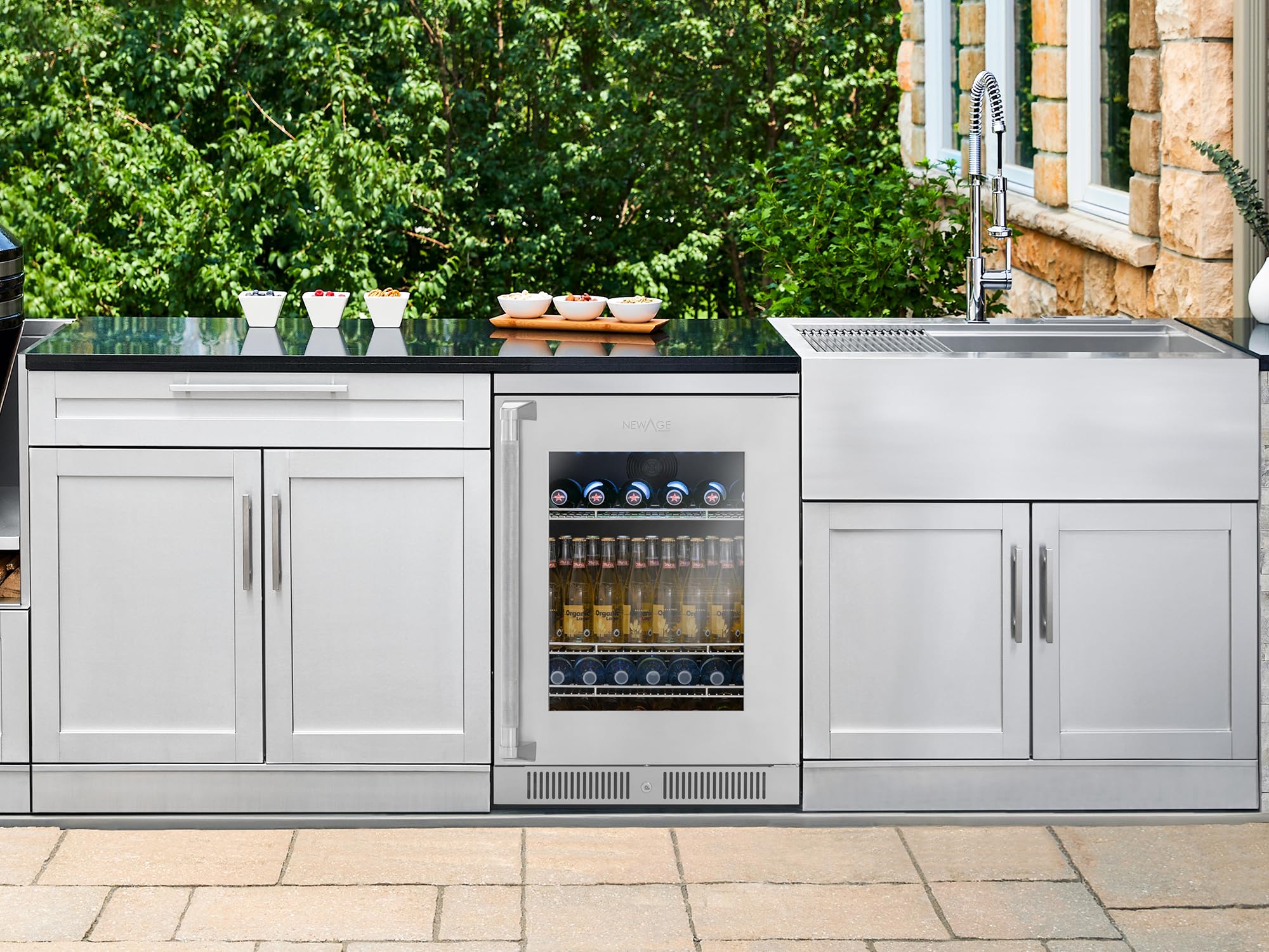 NewAge Products 24 in. Under Counter Fridge with Glass Door, 46 Bottles/140 Cans Capacity Beverage Refrigerator, Stainless Steel Mini Fridge Wine Cooler for Home Bar, Kitchen, Garage, Outdoor, 93000