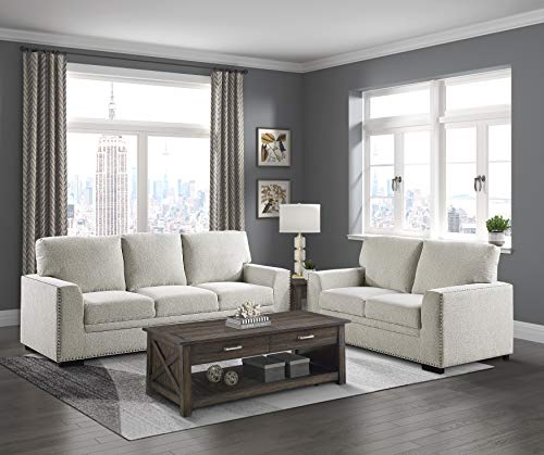 Lexicon Couch for Living Room, Chenille Sofa Couch with Solid Wood Frame and Nailhead Trim, Modern Couch, Upholstered Living Room Furniture, 3 Seater Couch, Beige
