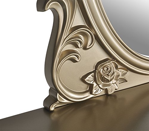 BOBKONA PDEX- Oval Shape Mirror Vanity Table With Stool Set, Champagne
