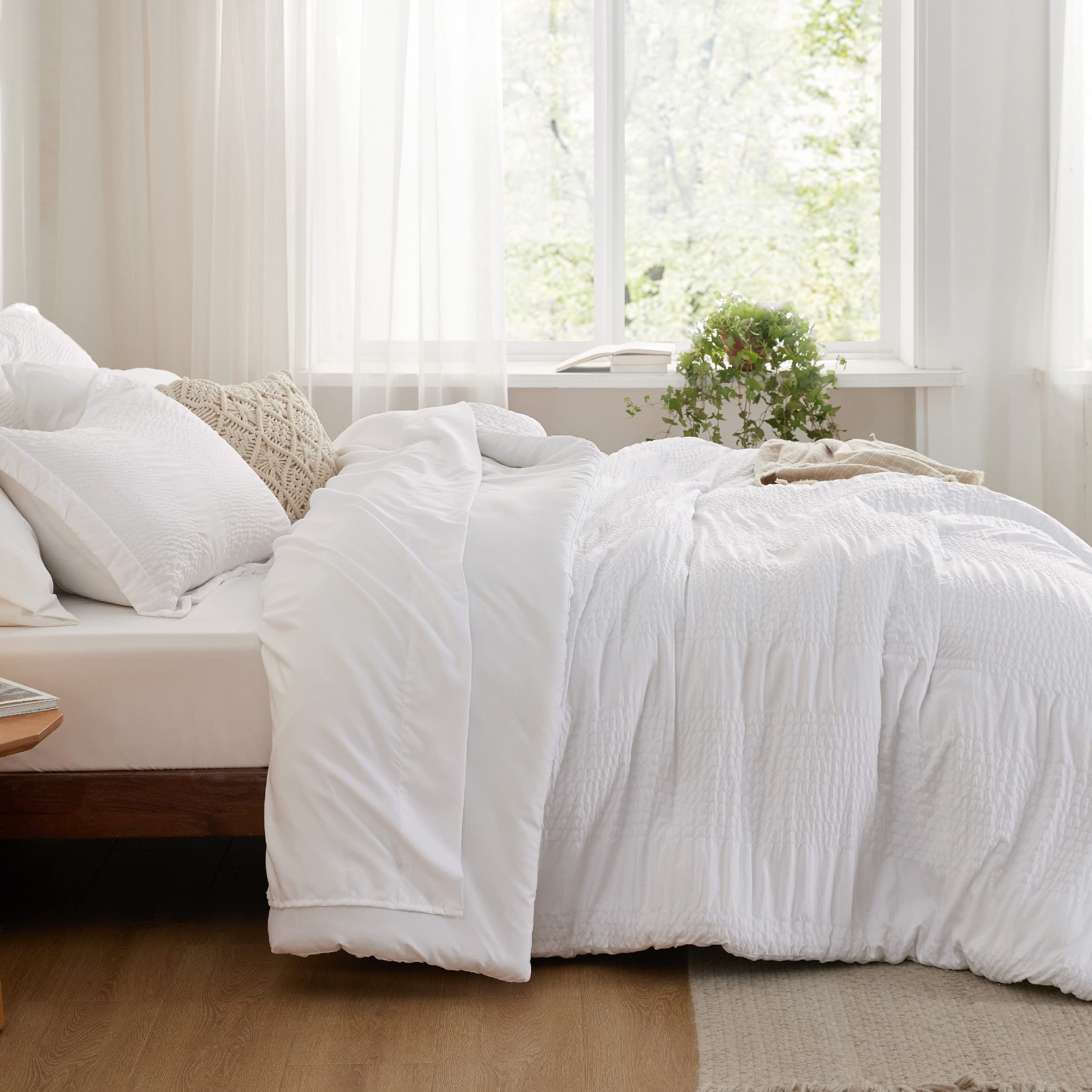 Bedsure Bed in a Bag King - King Size Comforter Set 7 Pieces Seersucker Bedding Set, Soft Lightweight Down Alternative Comforter, King Bed Set (Grey, King)