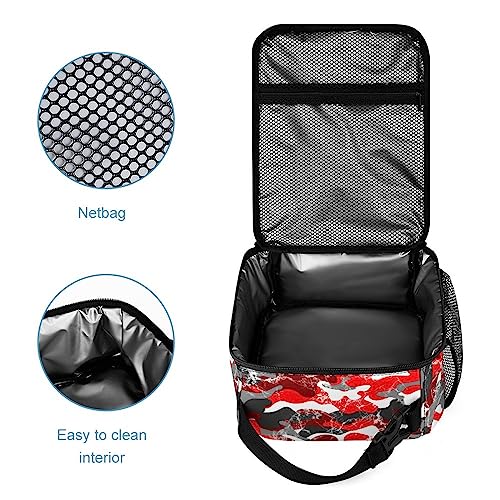 DTCCET 3PCS Classic Red Camo Backpack Set, Lightweight Camo Daypack 3D Printed Laptop Bag with Lunch Bags, Stylish Shoulders Backpack with Multiple Pockets(Red Camo)