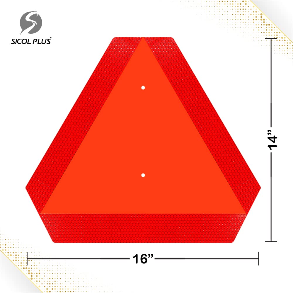 Sicol Plus Slow Moving Vehicle Sign Rust Free Aluminum sheet 0.5 mm (Pack of 02) Golf Cart Accessories, smv signs UTV Tractor Reflective warning signs size 16 X 14 Inches (Aluminum)