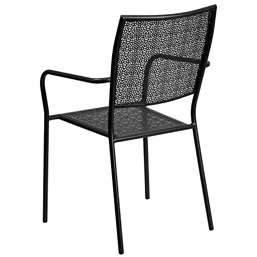 Flash Furniture Oia Commercial Grade 5 Pack Black Indoor-Outdoor Steel Patio Arm Chair with Square Back