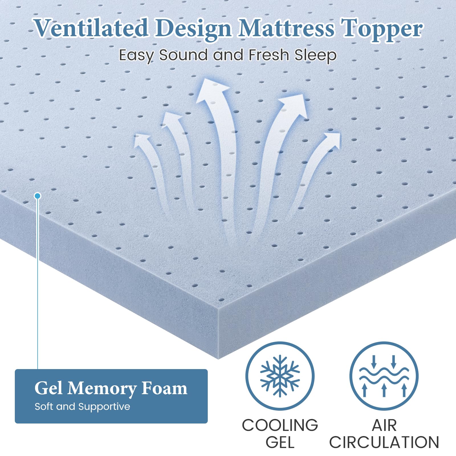 FP Flexpedic 2 Inch Twin Size Memory Foam Mattress Topper, Gel Cooling Bed Topper, Ventilated Design Soft Mattress Pad, Plush Feel, CertiPUR-US Certified, Purple
