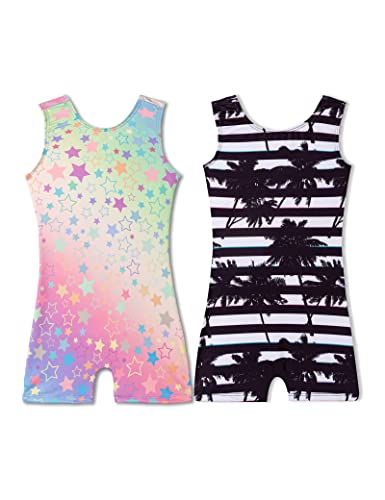 Bundle of Rainbow Star Gymnastics Leotards for Girls and Little Kids Black Palm Tree Gym Biketard Size 2t 3t