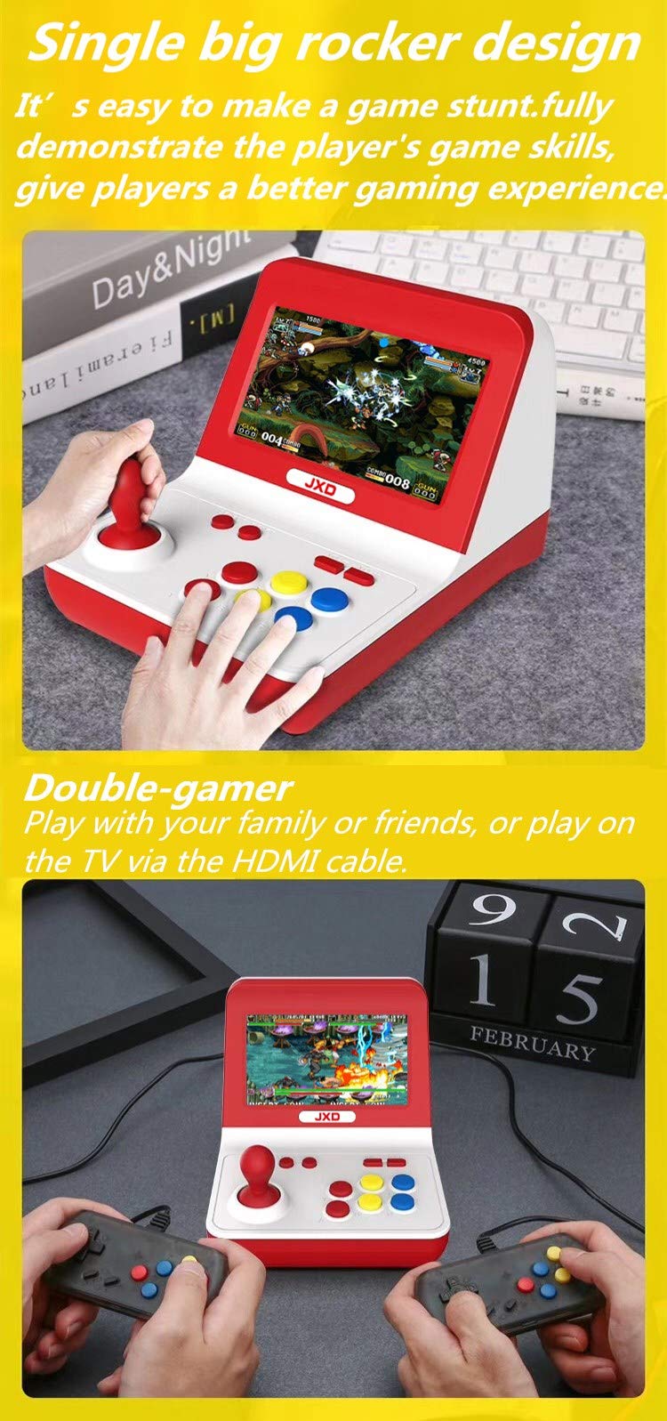 New JXD classic nostalgia big rocker retro Multiplayer mini arcade console Dual-core 32GB build in 9000 games more than 10 simulators such as mame/CPS/arcade mp3 mp4