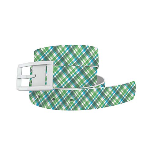 C4 Belts Summer Plaid Green Golf Belt with White Buckle - Adjustable for waist size up to 44 inch, Hypoallergenic
