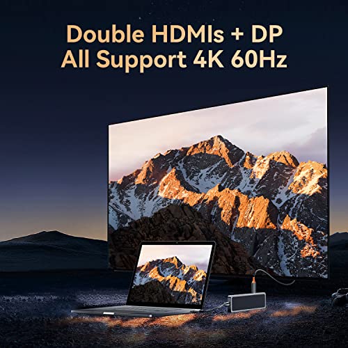 𝐄𝐒𝐒𝐀𝐆𝐄𝐑 USB C Hub, 12 in 1 USB-C Laptop Docking Station, Triple Display Type C Adapter Compatible for MacBook and Windows USB C Labtop(2HDMI DP PD3.0 SD TF Reader Ethernet 4USB 3.5mm Ports)