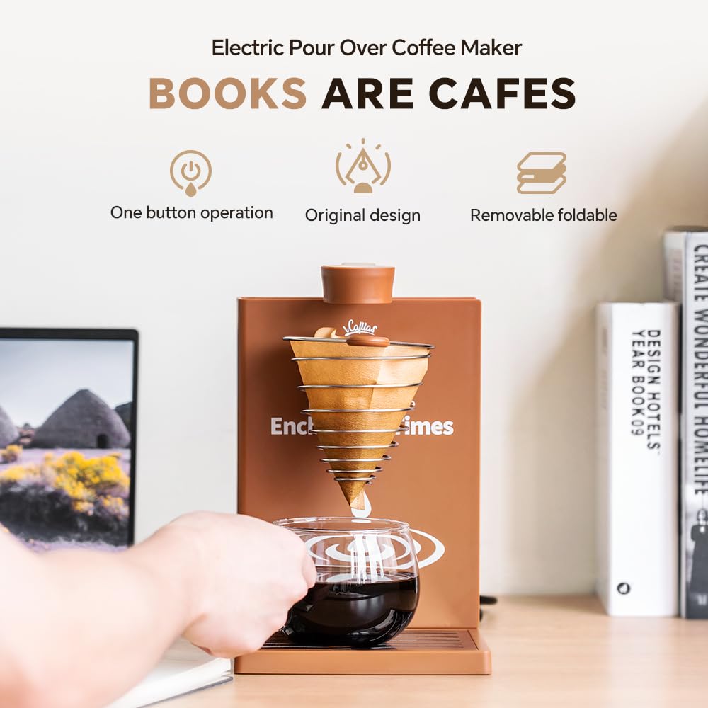 Electric Pour Over Coffee Machine Automatic ,One Button Press Drip Electric Coffee Maker with Elegant Design for Car Camping Hiking Outdoors Portable Use,10oz 400W Americano Dripper (Classical White)