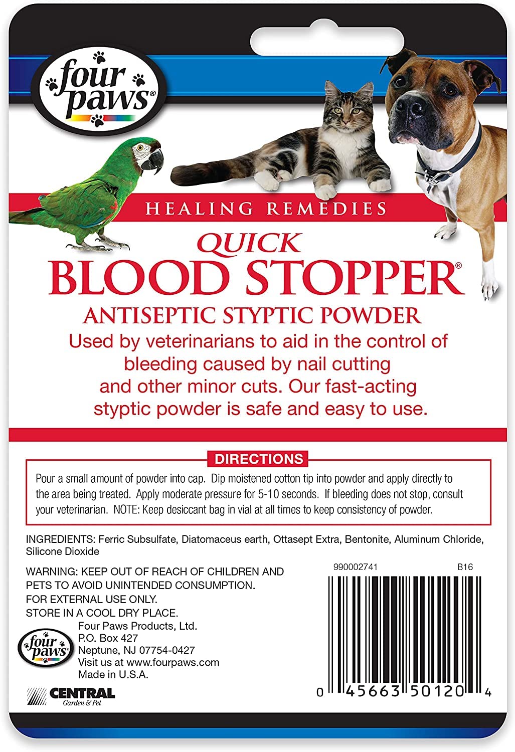 Four-Paws 4 Pack of Quick Blood Stopper Kits, 0.5 Ounces each, Antiseptic Styptic Powder and Swabs for Dogs, Cats and Birds
