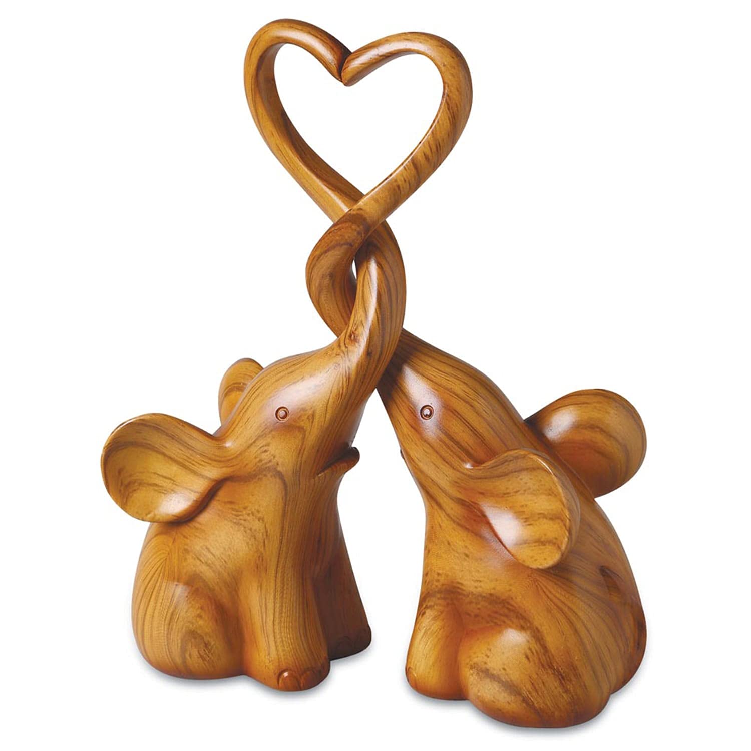 SIGNALS Loving Elephants Figurines, Wooden Elephant Statue, Elephant Figurines Home Decor