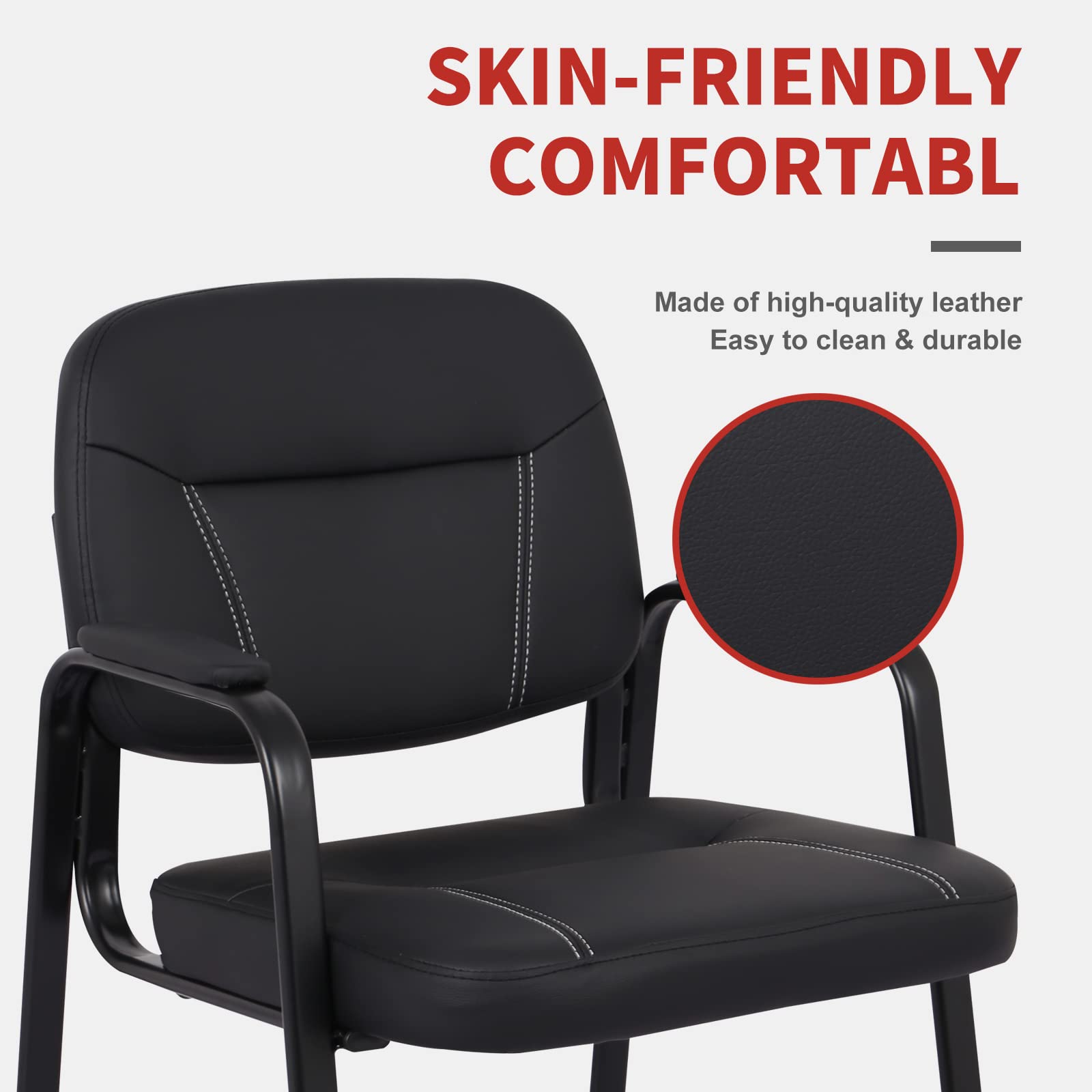 CLATINA Reception Chair with Sled Base and Bonded Leather Padded Armrests, Modern Style Guest Chair for Office Meeting Waiting Room Conference Desk, Brown (1 Pack)