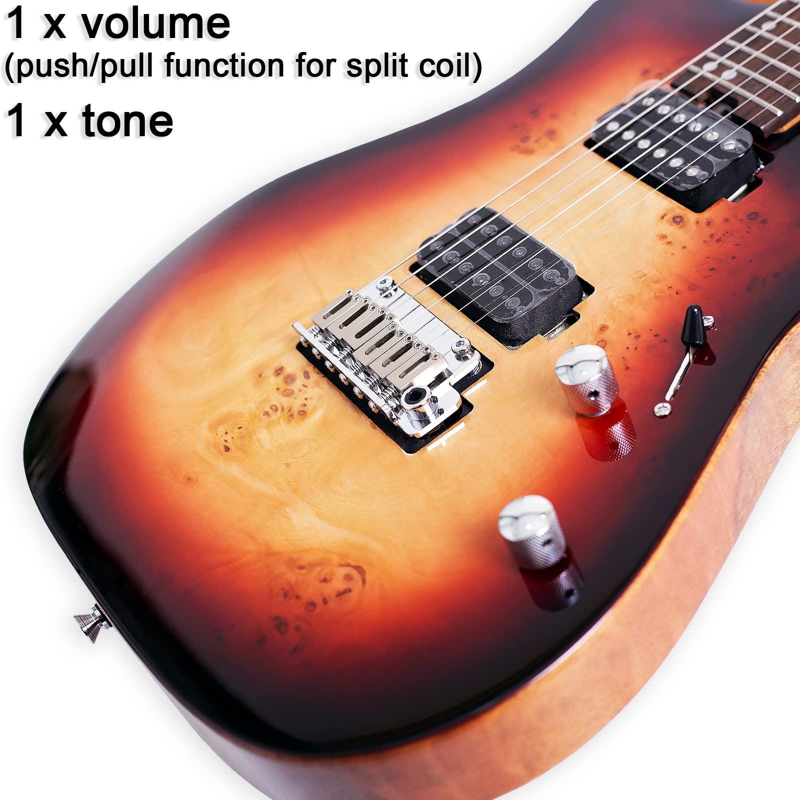 Boya&Ziqi BZK-024 Electric Guitar, Stainless Steel Frets (Hand Polished), Push-Pull Volume Control,5 Piece Roasted Maple/Maple Neck,Mahogany Body Topped with Burl Venner (Hot Magma, Right)