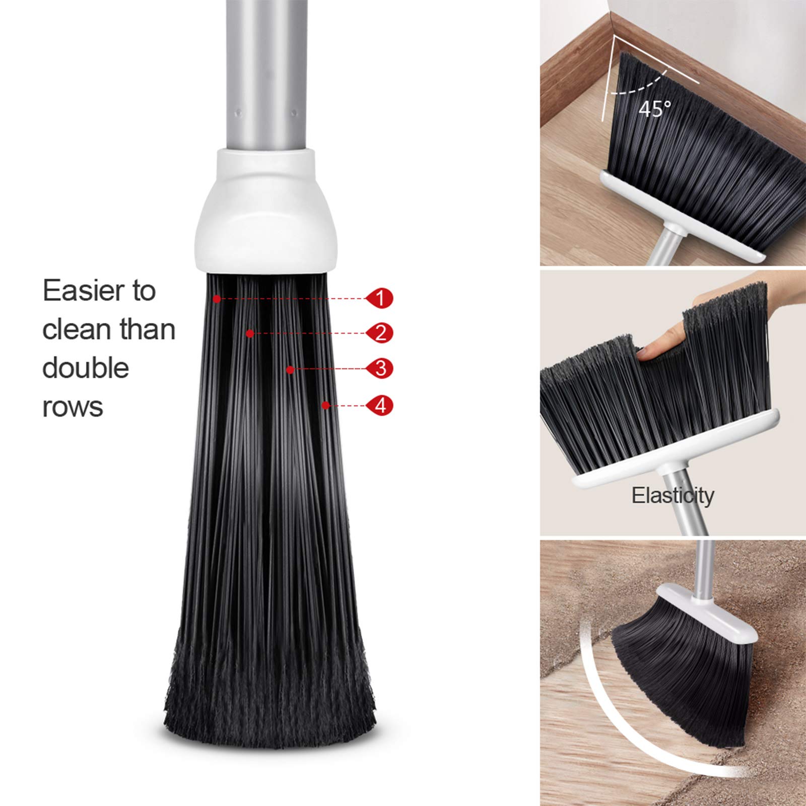 Broom and Dustpan Set - Angle Broom with Handy Clip-on Dustpan, Light Broom with 51” Long Extendable Handle for Desk,Floor,Garage and Kitchen Red White