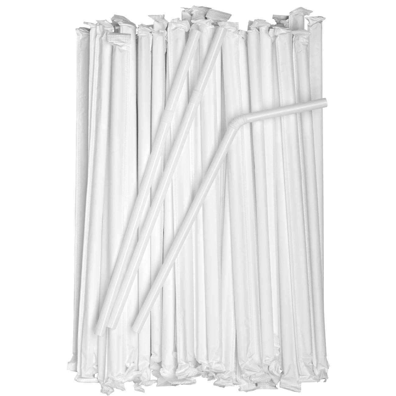 Comfy Package, Individually Wrapped Disposable Plastic Flexible Drinking Straws - BPA Free - White [380 Pack]