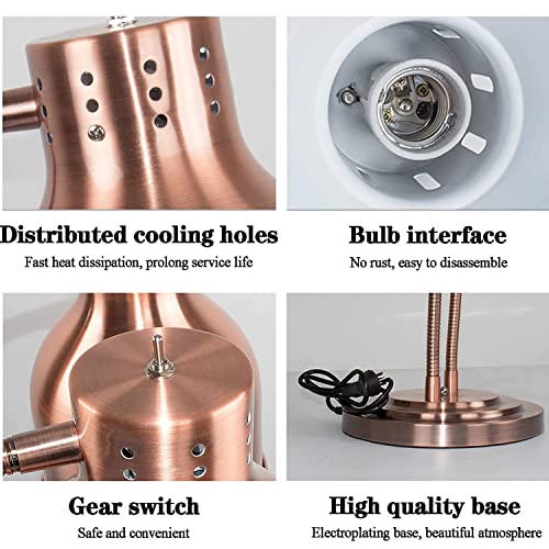 Dual 250W Bulb Commercial Food Heat Lamp, Buffet Server Plate Warmer Lamp Head Catering Portable Food Warmer Light Unit Double Head Multi-Directional Adjustment,Copper
