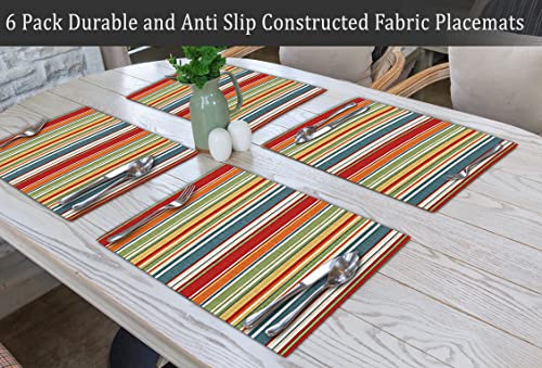 Ruvanti Placemats 100% Cotton 13x19 Inch, Dining Table Placemats Set of 6, Modern Place Mats for Dining Table Decor, Kitchen & Table Linens, Coffee Mat for Christmas Dinners β Multi Stripe