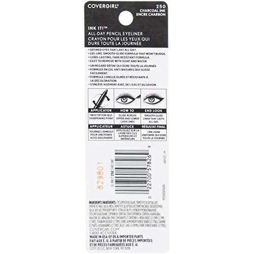 CoverGirl Ink It! by Perfect Point Plus Eyeliner, Charcoal Ink [250] 0.06 oz (Pack of 2)