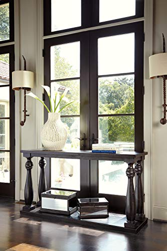 Signature Design by Ashley Mallacar Rustic Cottage Rectangular Sofa Table with Floor Shelf, Black