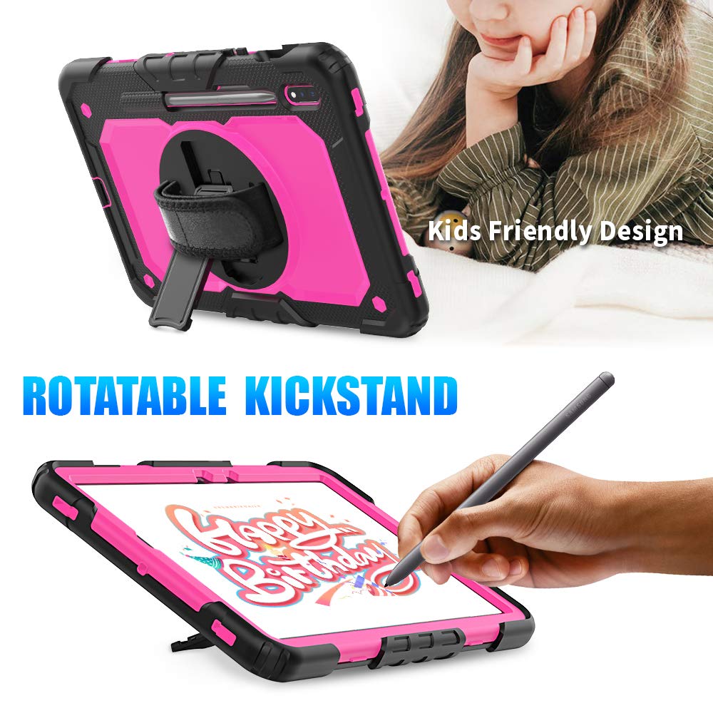 Case for Galaxy Tab S8/S7 11 Inch with Screen Protector Pen Holder Hand Strap Rotating Kickstand | Herize Heavy Duty Shockproof Rugged Case for Samsung Tab S8/S7 Model SM-SM-X700/X706/T870/T875/T878