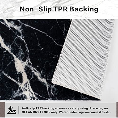 Carvapet Non-Slip Small Area Rug Ultra Soft Super Cozy Velvet Accent Throw Rug Runner Marble Design Modern Home Decor Rugs and Mats for Entryway Kitchen Laundry Bathroom, Black & White, 20"x32"