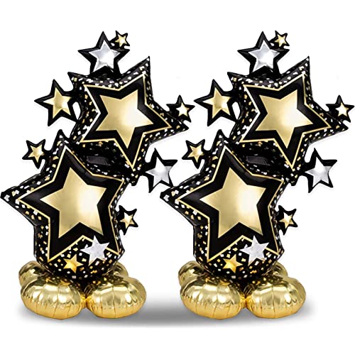 Black Gold Star Balloons, 2 Pcs Standing Foil Star Balloon, 32 Inch Thickened Large Mylar Star Balloons for Birthday Party Graduation Baby Shower Anniversary Engagement Bachelorette Decorations
