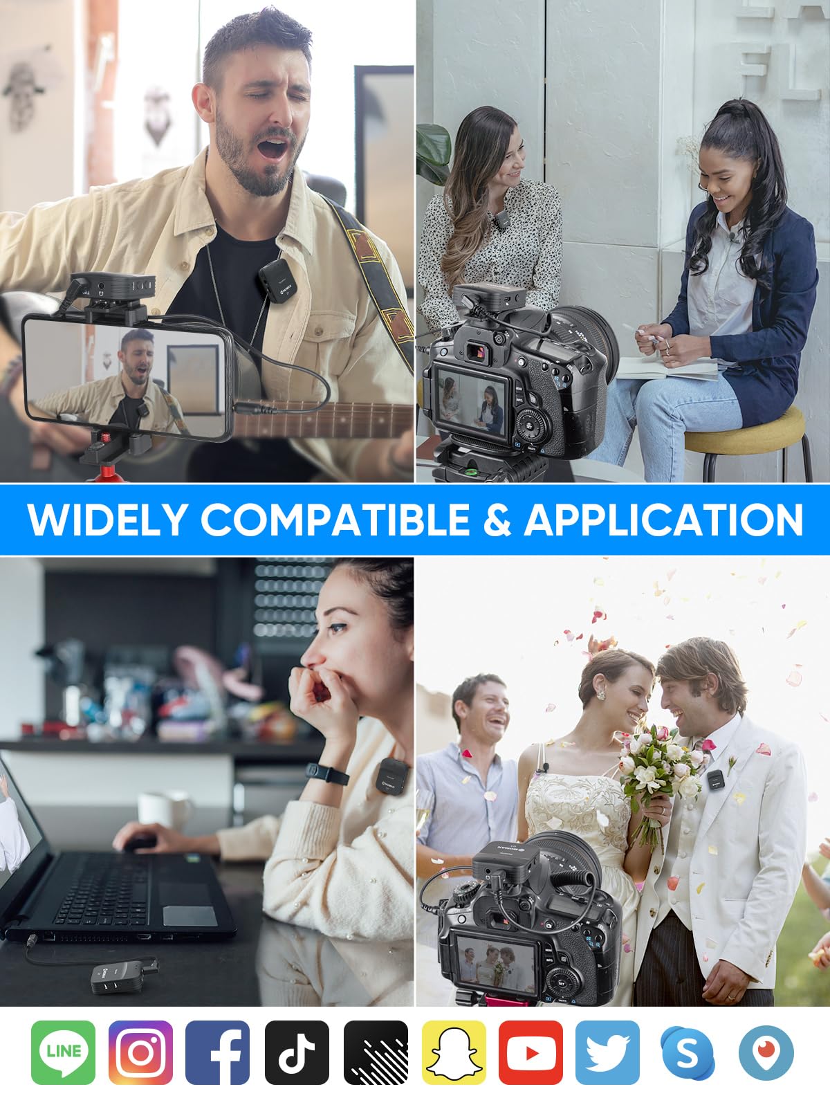 Moman Wireless Lavalier Microphone, 2.4GHz Compact Wireless Lapel Mic System with Noise Cancellation Transmission 8H Battery Life for DSLR Cameras/Smartphone/Tablet/Live Streaming (C1 Solo)