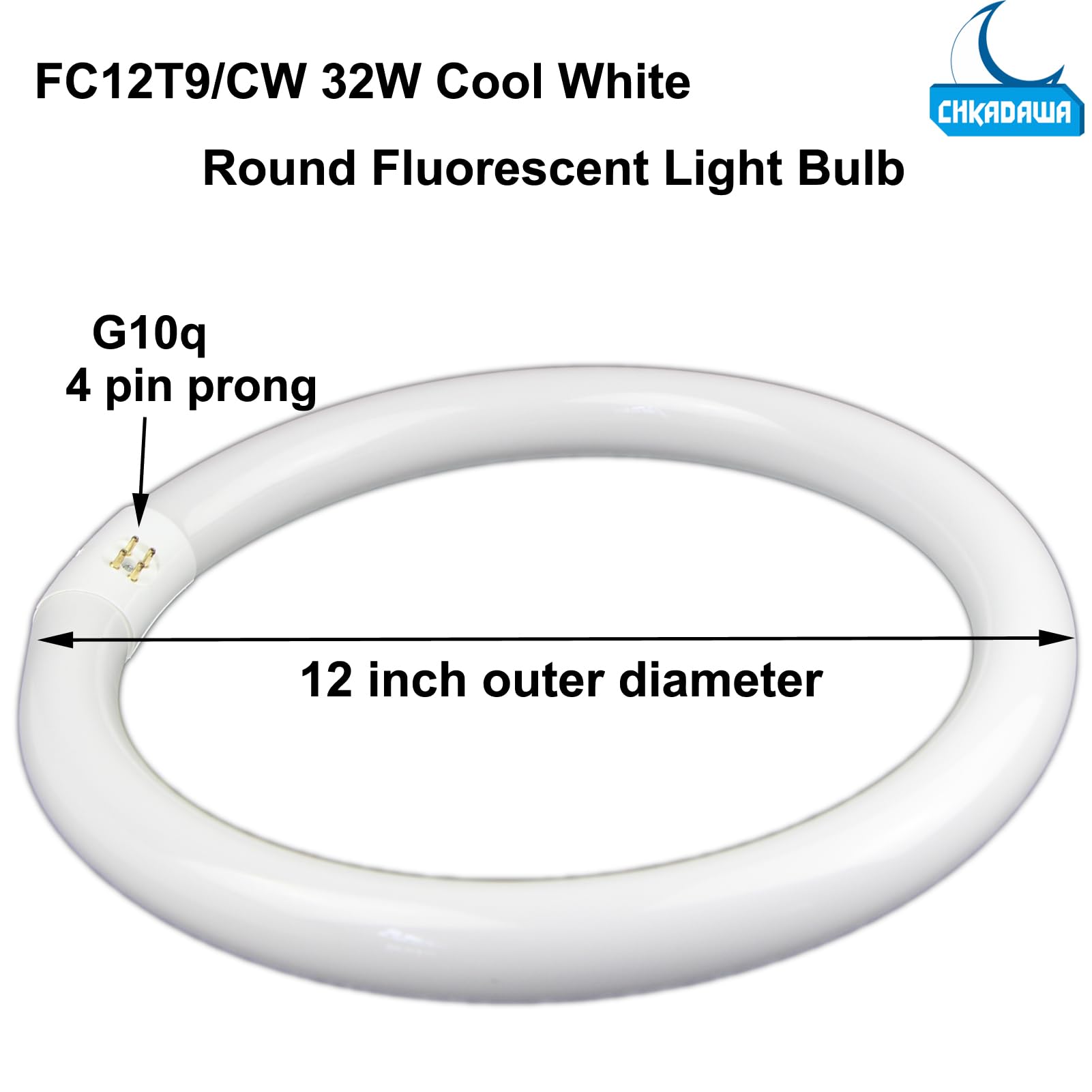 FC8T9/CW 22W and FC12T9/CW 32W Cool White Round Fluorescent Light Bulb Set, 8 inch T9 22 Watts & 12 inch 32 Watts Circular Bulbs Pack, Circline Kitchen and Bath Light Bulbs, CRI 80, 4100K, G10q Prong