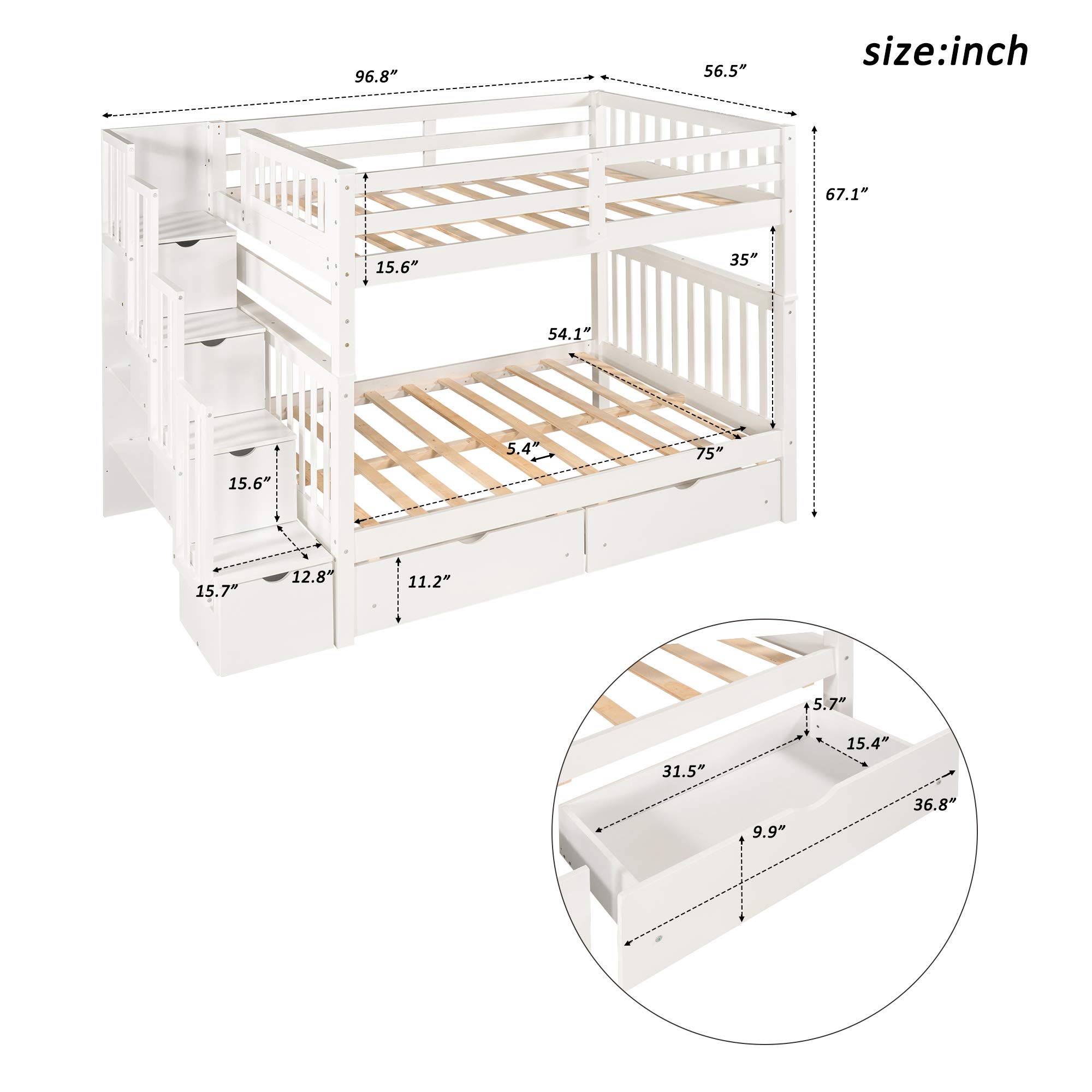 Harper & Bright Designs Full Over Full Bunk Bed with 6 Storage Drawers, Wooden Full Bunk Beds with Stairway and Shelves, Detachable Bunk Bed for Kids, Teens, Adults Boys & Girls (New, White)
