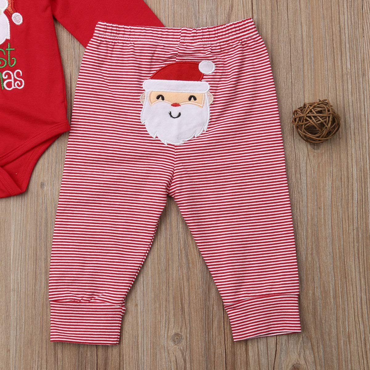 Bowanadacles My First Christmas Newborn Baby Girl Boy Outfit Clothes Long Sleeve Romper Santa Claus Pants 2Pcs Set
