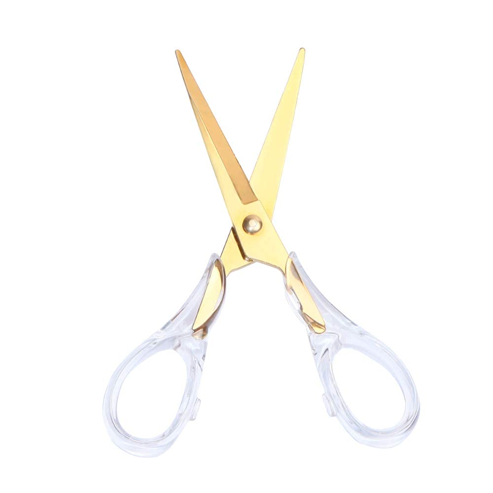Clear Acrylic Gold Craft Scissors Straight Recycle Stainless Steel Cutting Tool Office Desk Stationery Tailor Sewing Scissors for School N Home (Clear Gold Type2)