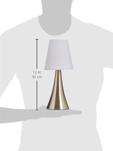 Simple Designs LT2014-WHT-2PK 12" Valencia 2 Pack Contemporary 4 Settings Touch Metal Mini Tapered Table Lamp Set with Fabric Shades for Home Décor, Nightstand, End Table, Bedroom, Living Room, Office, Foyer, Brushed Nickel and White