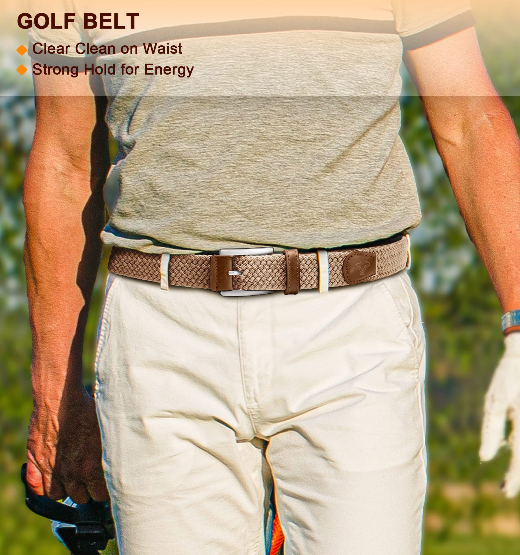 BULLIANT Stretch Belt Men,Mens Gift Woven Braided Web Belt 1 3/8 for Golf Casual Pants Shirts Jeans(Beige,30"-34" Waist Adjustable)