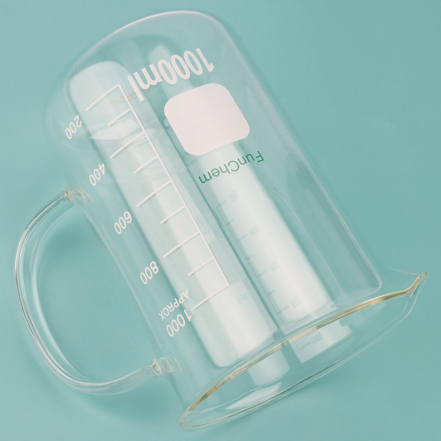 FunChem Glass Beaker with Handle, 1000 ml Borosilicate Glass Clear Graduated Low Form Griffin Beaker with Pouring Spout