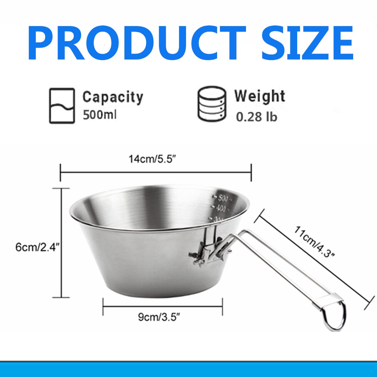 CA Mode Stainless Steel Camping Bowls With Foldable Handle Portable for Outdoor Camping Picnic Tableware (500 ml/17 oz)