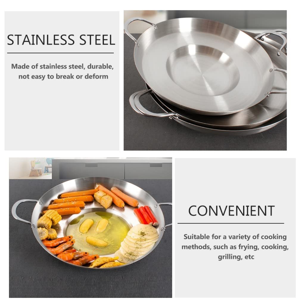 DOITOOL Flat Frying Pan Stainless Steel Comal Frying Bowl Comal Convex Cookware Stir Fry Pan Outdoors Heavy Duty Acero （ 38cm ） Mexican Discada Pan