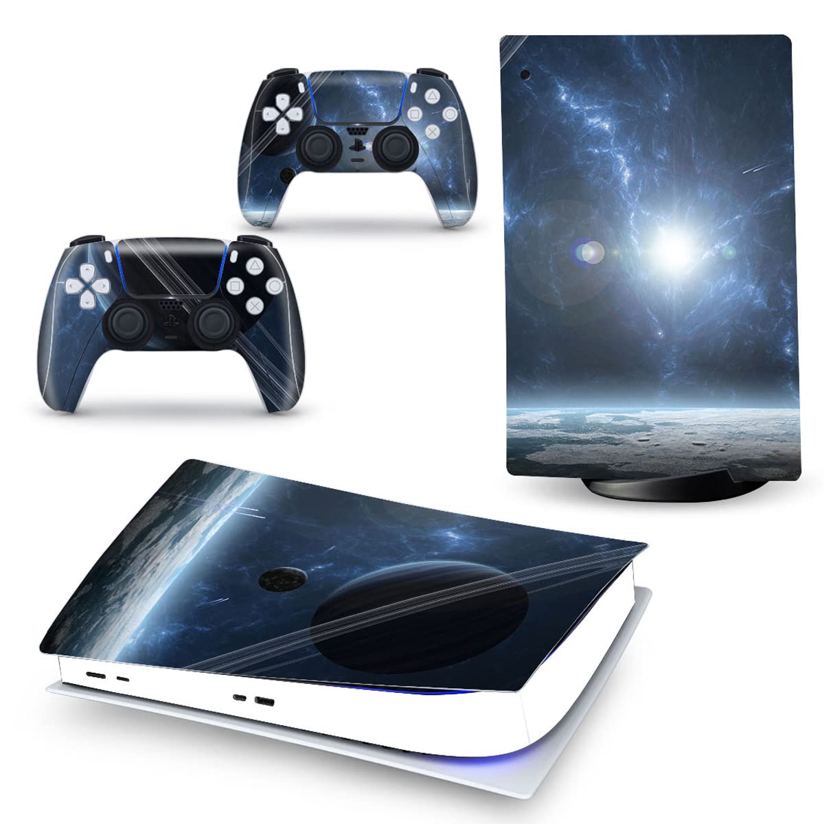CENSTEEL PS5 Skin for Playstation 5 Digital Version, PS5 Console and Controllers Skin Vinyl Sticker Decal Cover - Silver