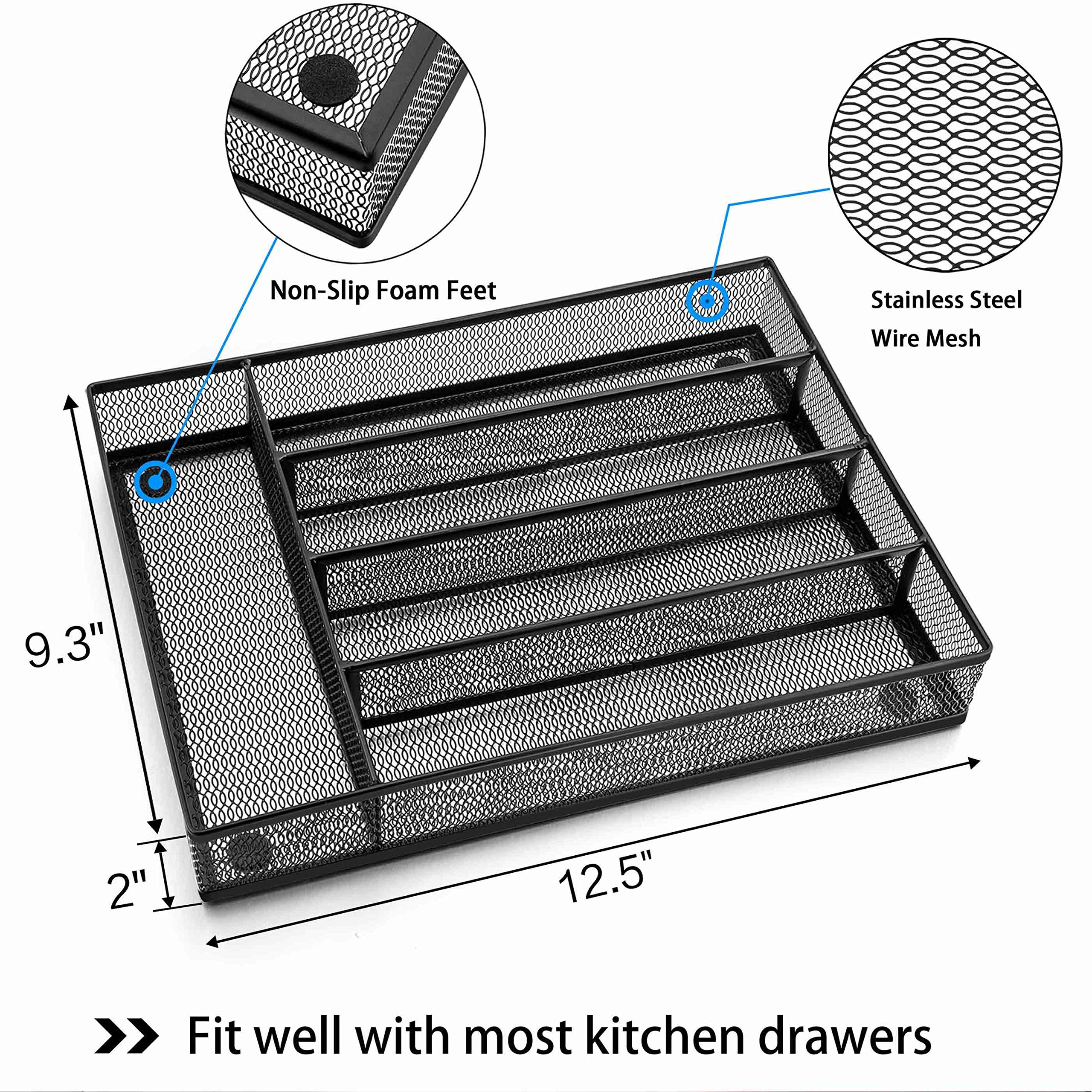 LIANYU 24-Piece Silverware Set with Steak Knives for 4, Plus Drawer Organizer, Stainless Steel Flatware Cutlery Set, Modern Eating Utensils Tableware Include Forks Sppons Knives, Dishwasher Safe