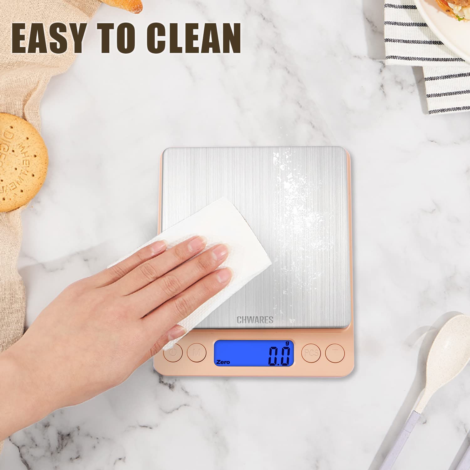 CHWARES Food Scale, Rechargeable Kitchen Scale with Trays 3000g/0.1g, Pocket Scale with Tare Function Digital Scale Grams and Ounces for Weight Loss, Dieting, Baking, Cooking, Meal Prep, Coffee, Pink