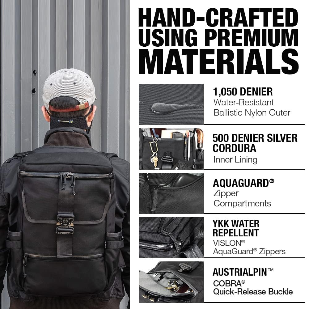 DEFY Menace Backpack 2.0 | Ballistic Nylon Backpack | 18 Liter Utility Backpack For Men | Premium Tech Backpack w/ 16 Inch Laptop Sleeve | Water Repellent Travel & Commuter Pack (Black)