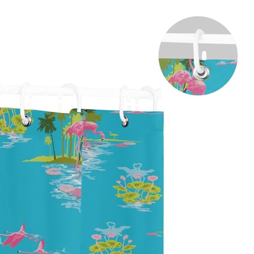BLuevi Summer Flamingos Shower Curtain for Bathroom Waterproof Fabric with Hooks 72x72 Inch