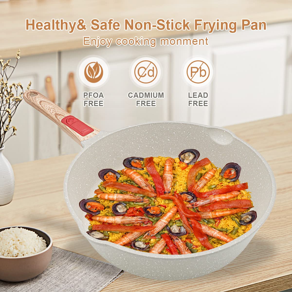 Bobikuke 11 inch/5Qt Nonstick Deep Frying Pan with Lid, Non Stick Skillets for Cooking Saute Pan with Removable Handle, Dishwasher & Oven Safe, PFOA Free, Compatible with All Stovetops