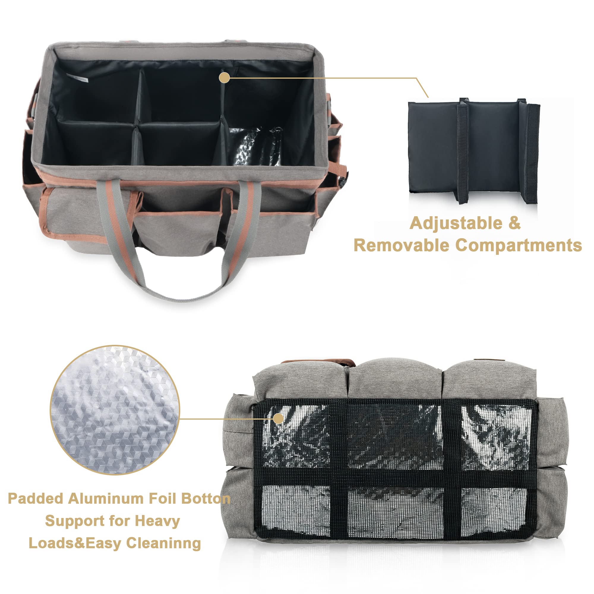 Cleaning Caddy, Cleaning Supplies Organizer with Handles for Cleaning Products Storage, Large Wearable Cleaning Tools Tote Bag for Housekeeping,Car,Home,Kitchen Work (Large, Grey)