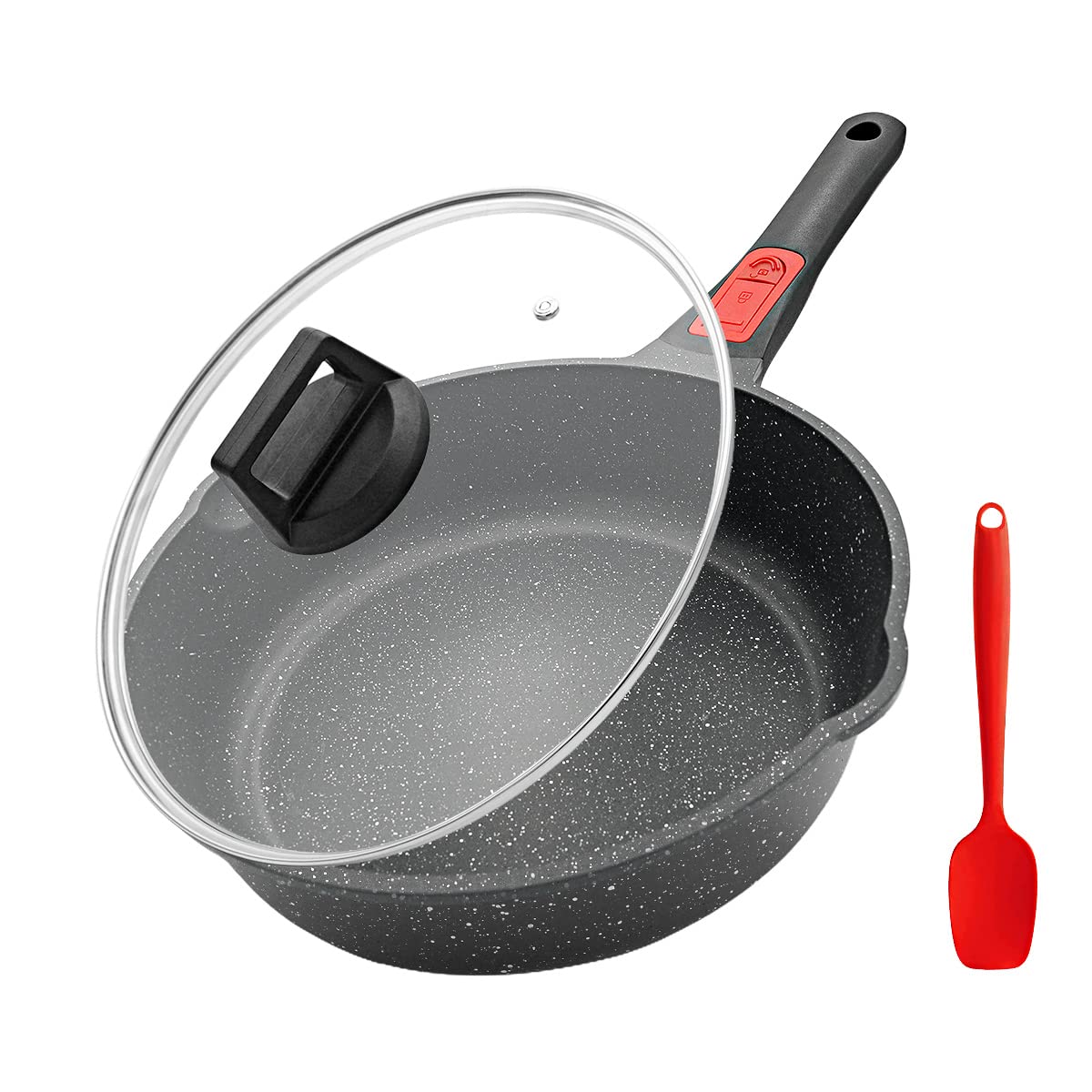 Bobikuke 5 Pcs Nonstick Deep Frying Pan Set with Removable Handle, 8/9.5/11 inch Non stick Skillets Set Coating Cookware with Universal Lid Compatible with All Stovetops, Oven& Dishwasher Safe