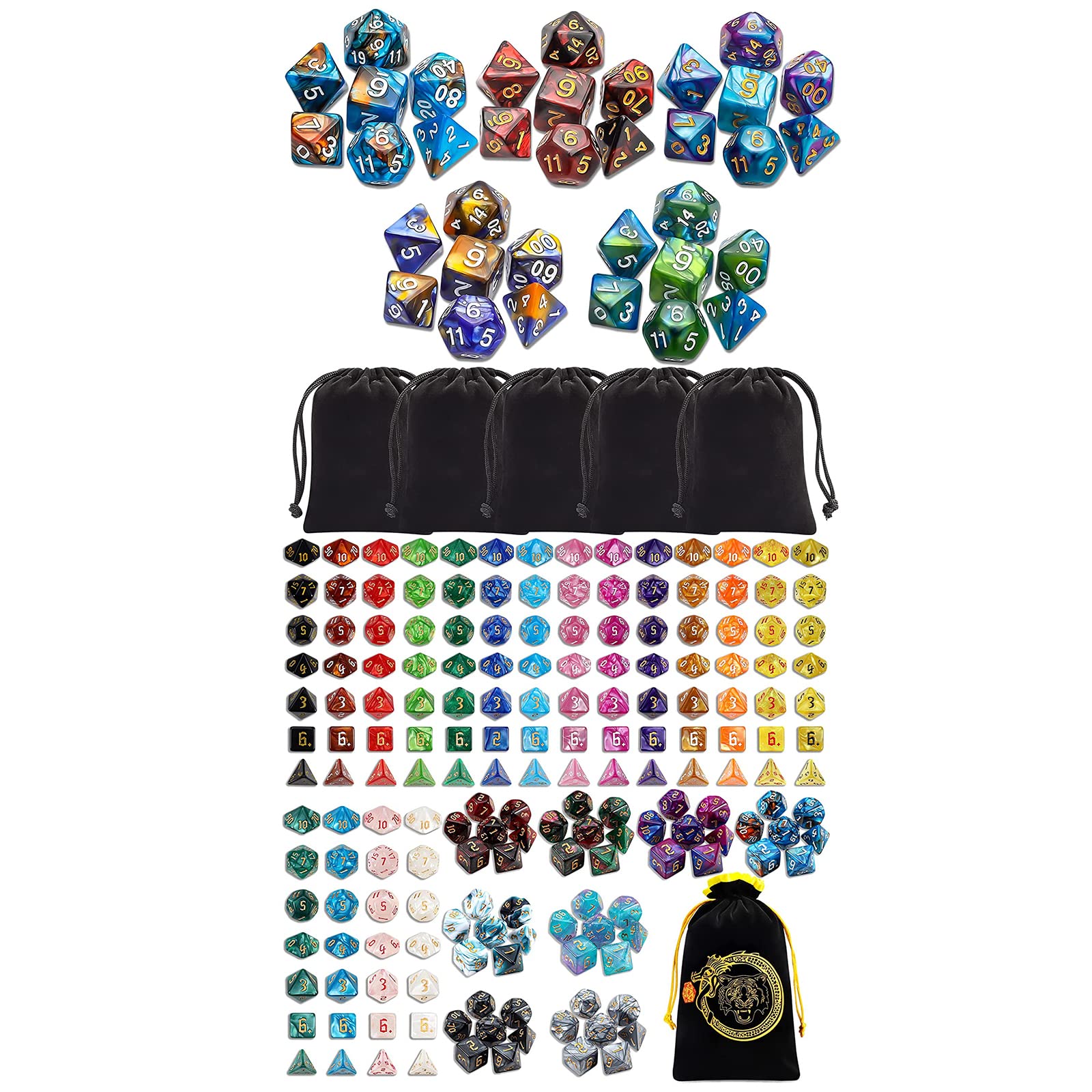 CiaraQ Polyhedral Dice Set with Black Pouches, Compatible with Dungeons and Dragons DND RPG MTG Table Games