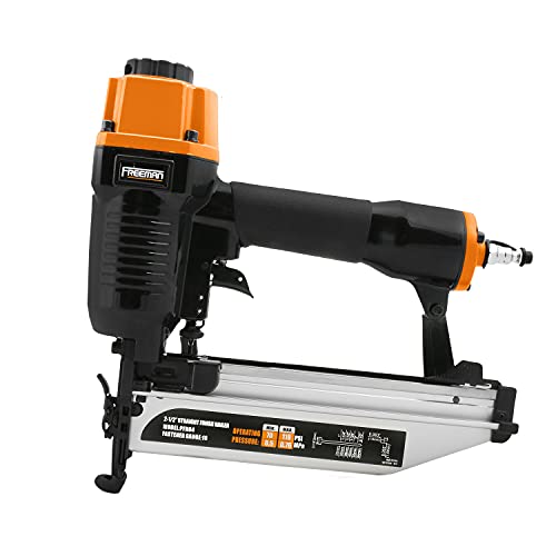 Freeman P4FNCB Pneumatic Finishing Nailer and Stapler Kit with Bag and Fasteners (4-Piece), Black with Orange