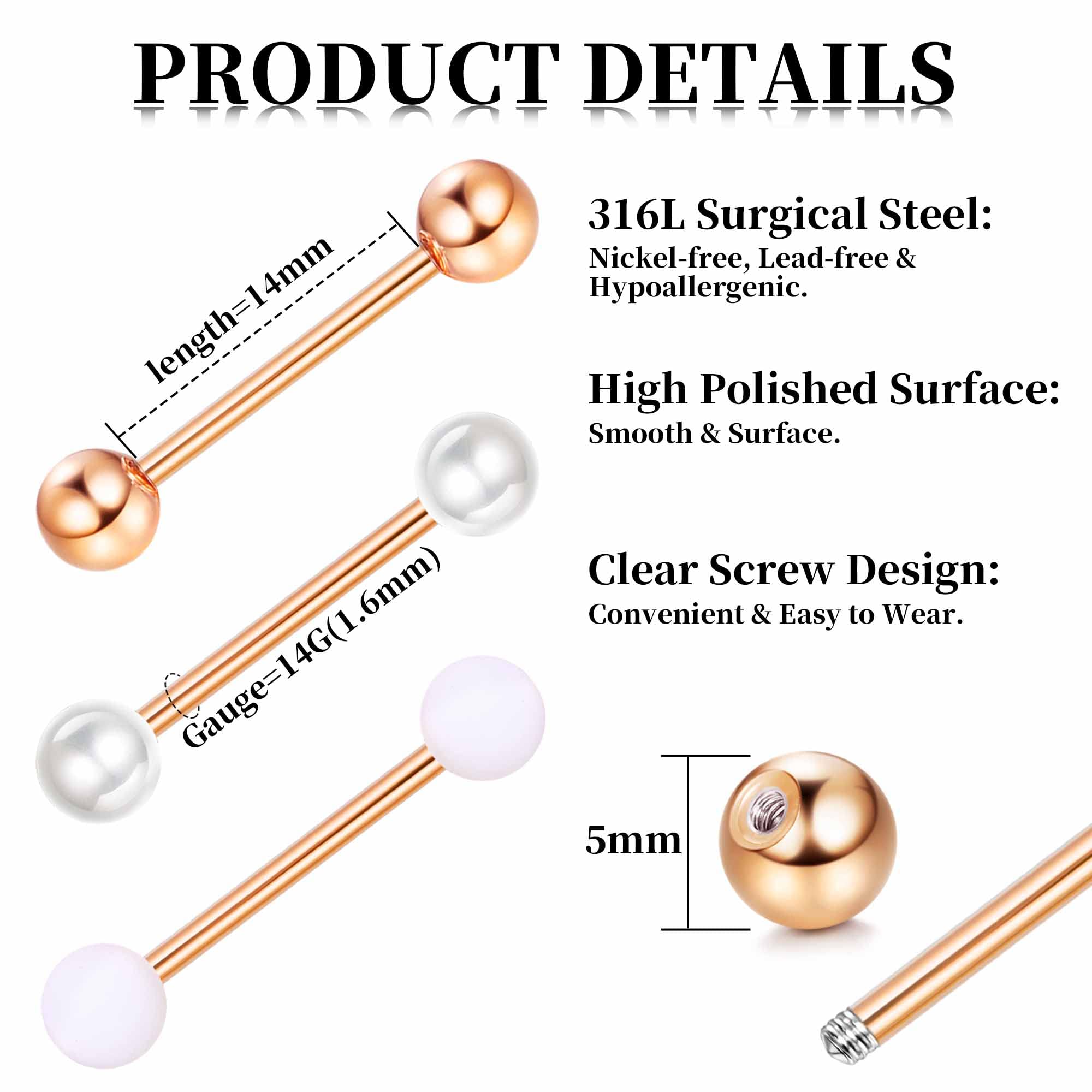 Besteel π π·ππππ Nipple Piercing Jewelry Stainless Surgical Steel Nipple Rings Set Cute CZ Ball Heart Butterfly Snake Tongue Belly Barbell Body Jewelry for Women 14G Rose Gold