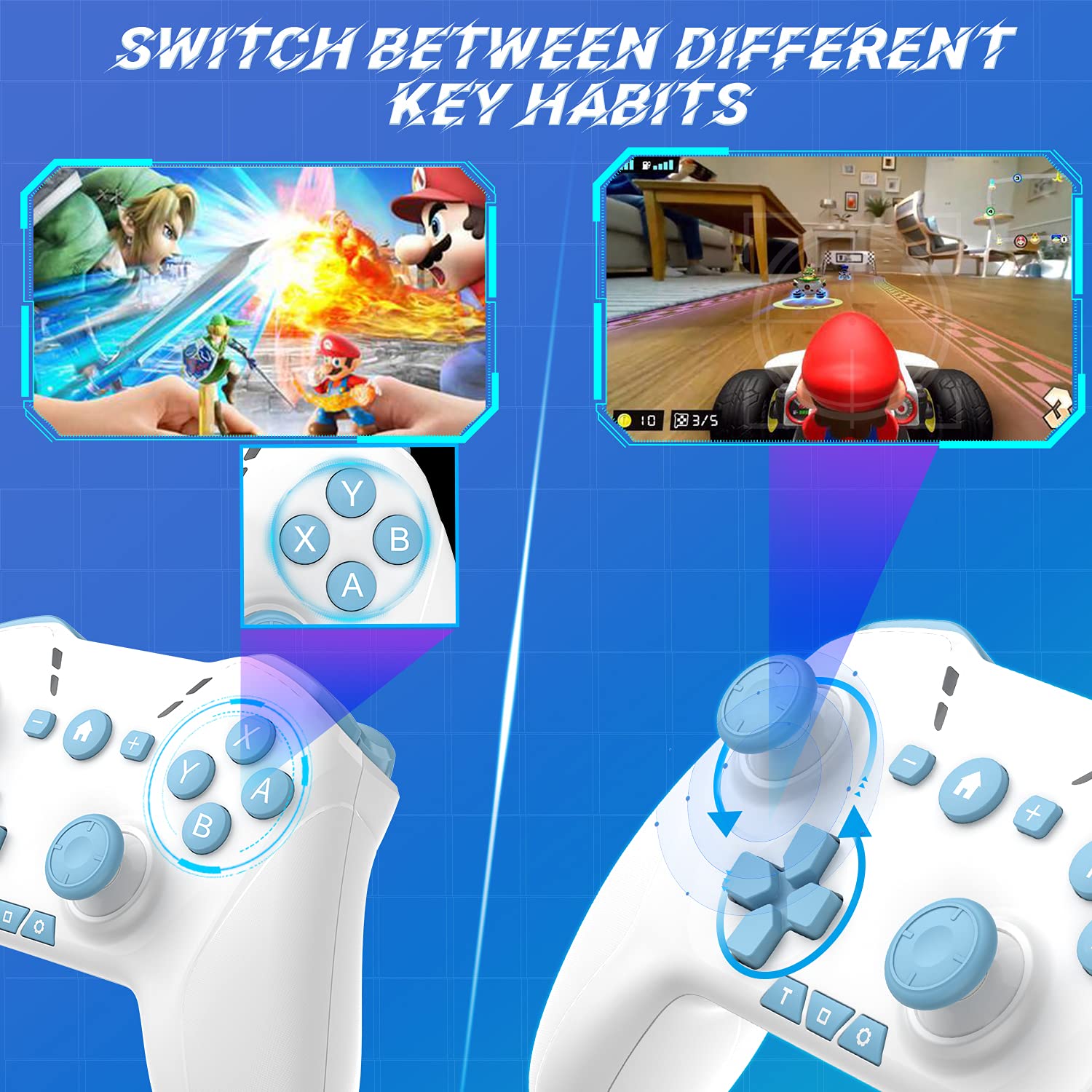 Bluetooth Controller, Wireless Pro Game Controller for Nintendo Switch Lite OLED/PC/iPad/mac/iOS/Android/Steam/Apple Arcade MFi Games, Dual Vibration & 6-Axis USB Remote Mobile Phone Gamepad Joystick