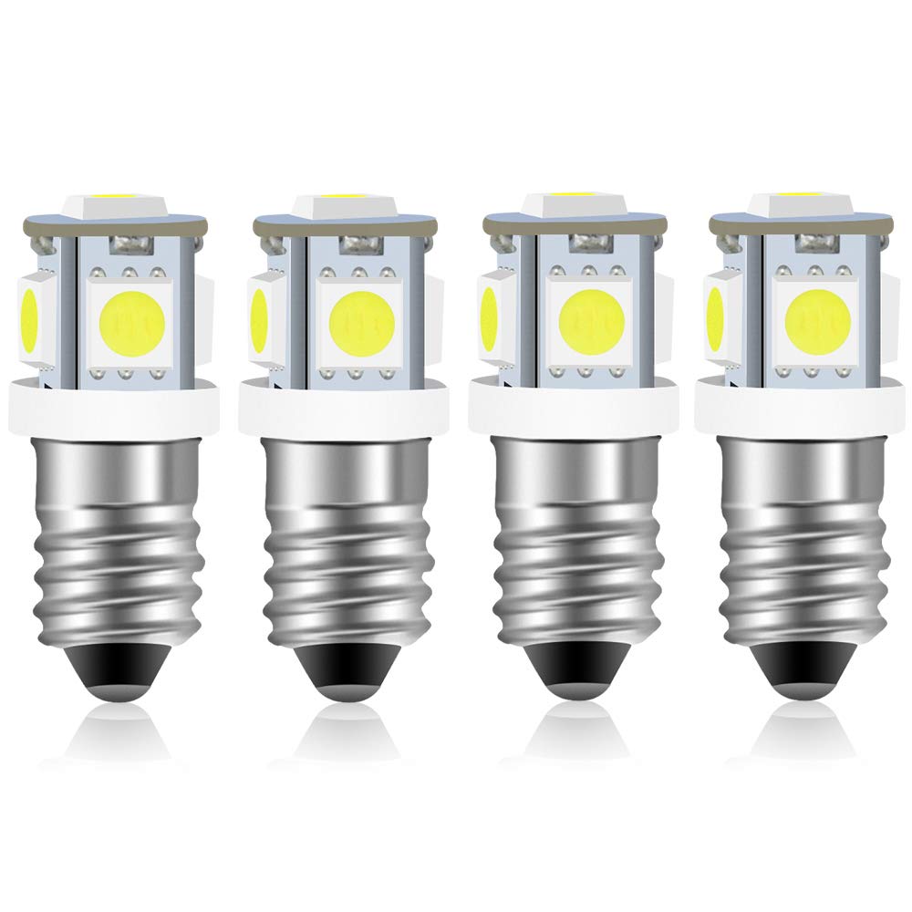 Bonlux E10 Miniature Screw Base 12V Spot LED Light Bulb, 1W E10 Dashboard Light Replacements 12V Flashlight Torch Work Light, Daylight, 4-Pack