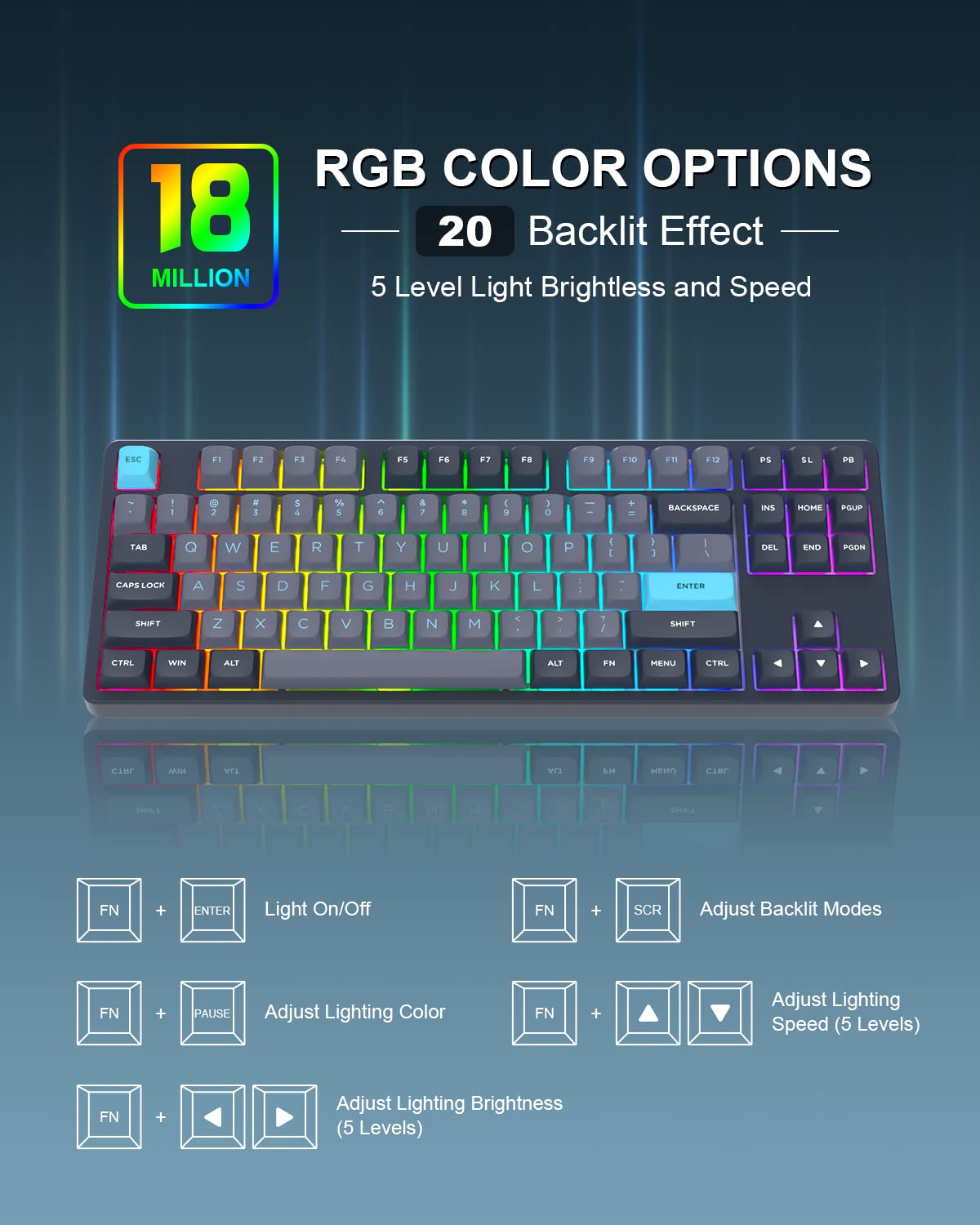 dagaladoo XVX WK87 Wired Mechanical Keyboard, RGB Backlit Hot Swappable TKL Gaming Keyboard with Software, 80% Layout 87 Keys Custom Computer Keyboard for Mac/PC/Windowns (Red Switch/PBT Keycaps)